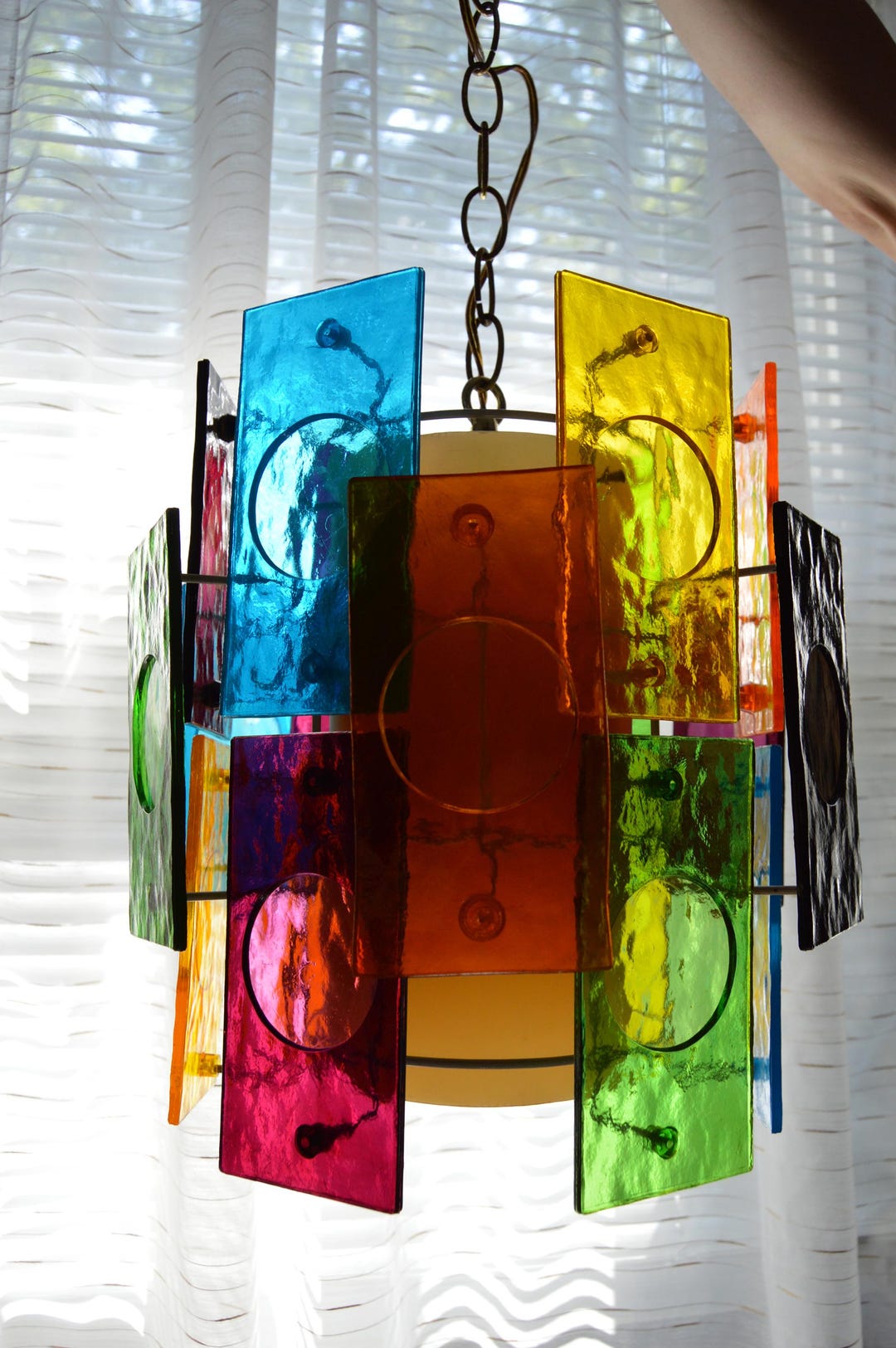 MCM Retro 60s 70s Colorful 18 Acrylic Panels Hanging Chain Swag Light ...