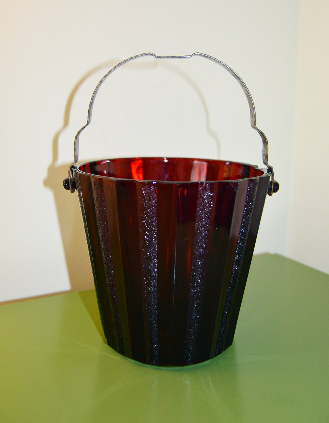 Anchor Hocking Ruby Red Ice Bucket - Removable Handle - Etsy