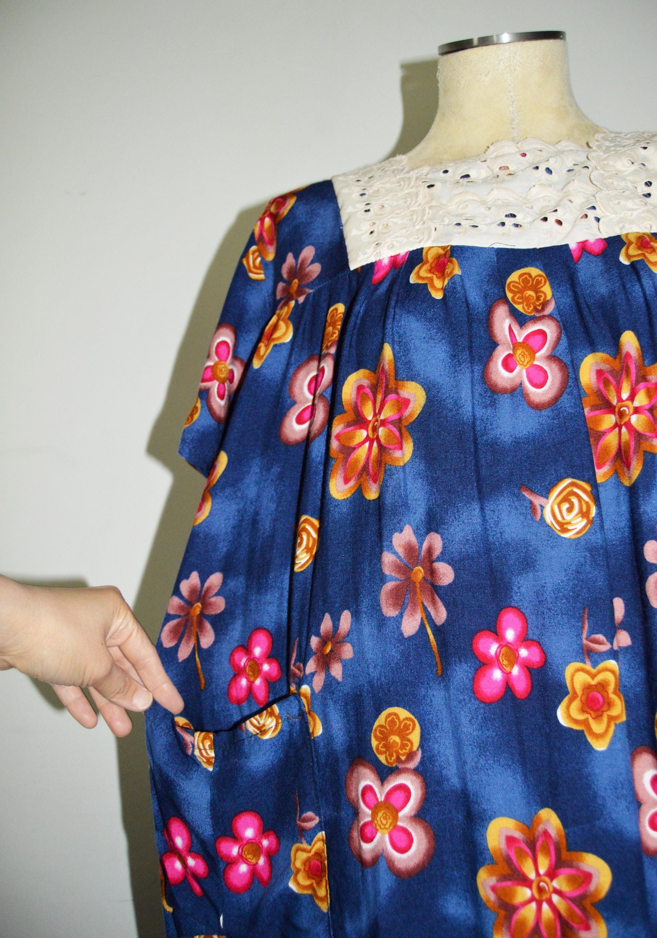 Vintage MAYETTE Blue Muumuu House Dress With Eyelet Accent LARGE - Etsy