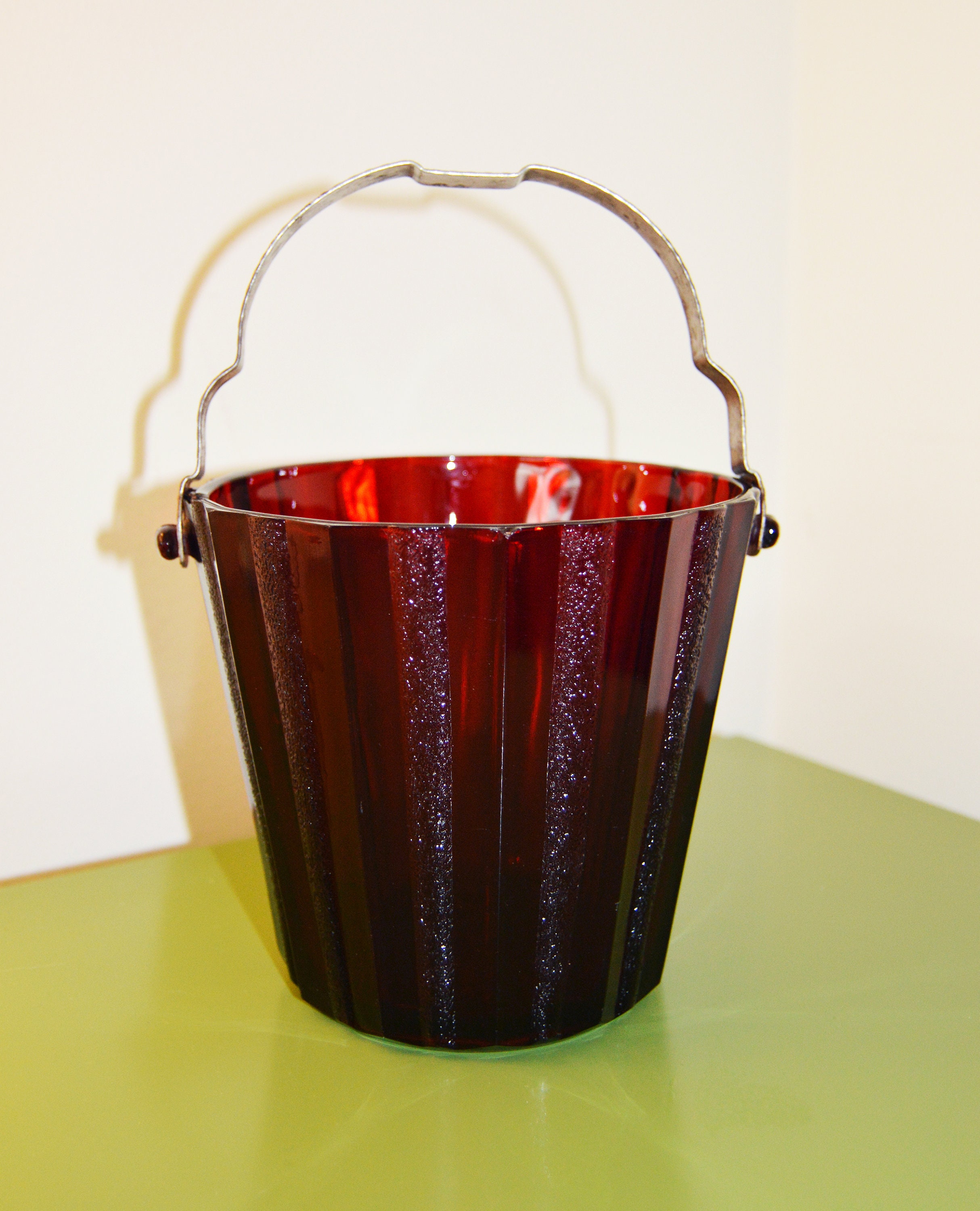 Anchor Hocking Ruby Red Ice Bucket - Removable Handle - Etsy