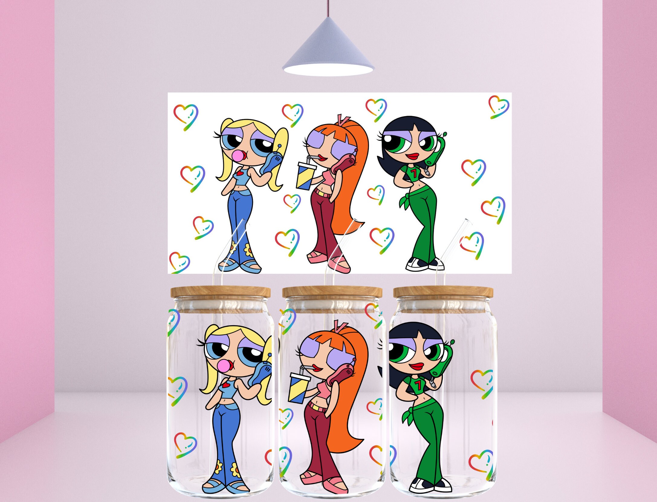 Powerpuff Girls-glass Can 16 Ounces-valentin Day - Etsy