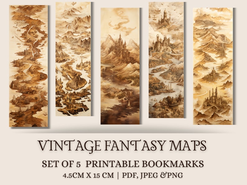 5 Vintage Fantasy Map Printable Bookmarks Vintage Aesthetic Fantasy ...