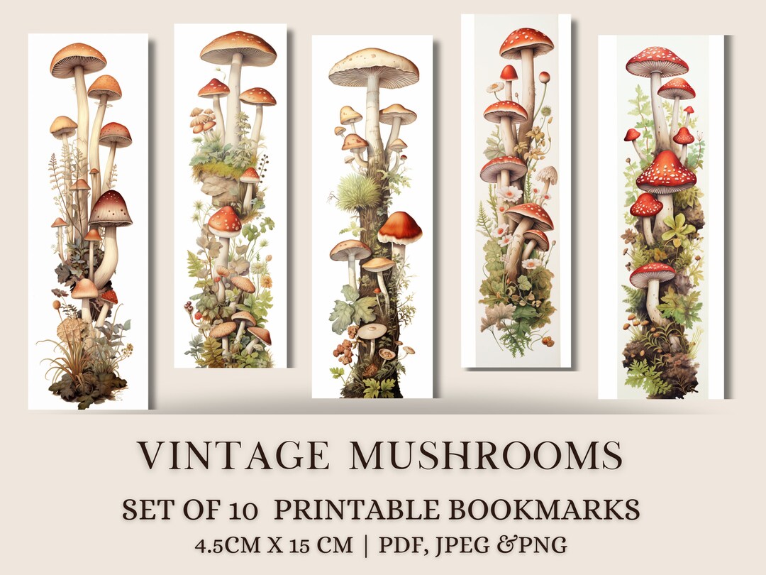 Set of 10 Vintage Mushroom Bookmarks Printable Mushroom Bookmark ...