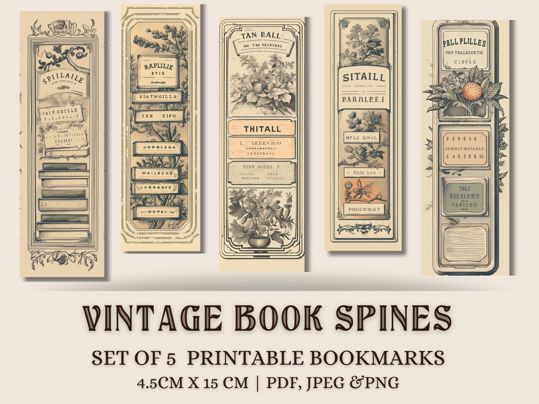 Vintage Book Spine Printable Bookmarks: Bookish Gift (digital Download ...