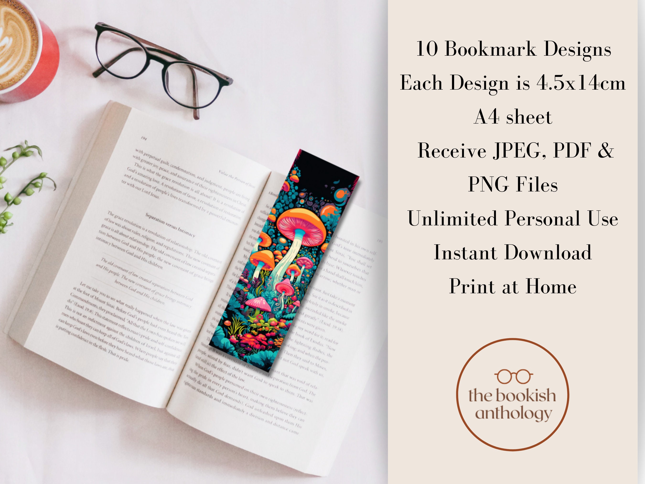 10 Mushroom Bookmarks | Printable Retro Bookmarks | Nature Bookmarks ...