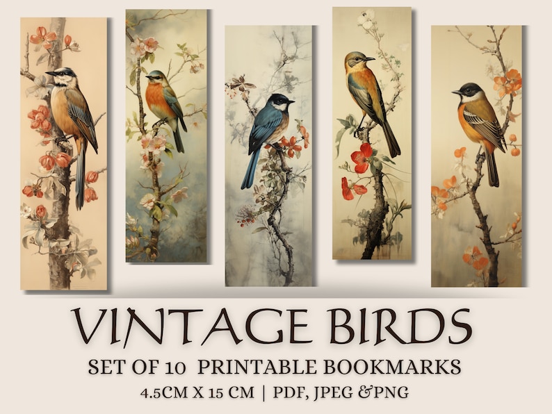 Vintage Bird Bookmarks: Floral Style, Set of 10 (digital Download) - Etsy