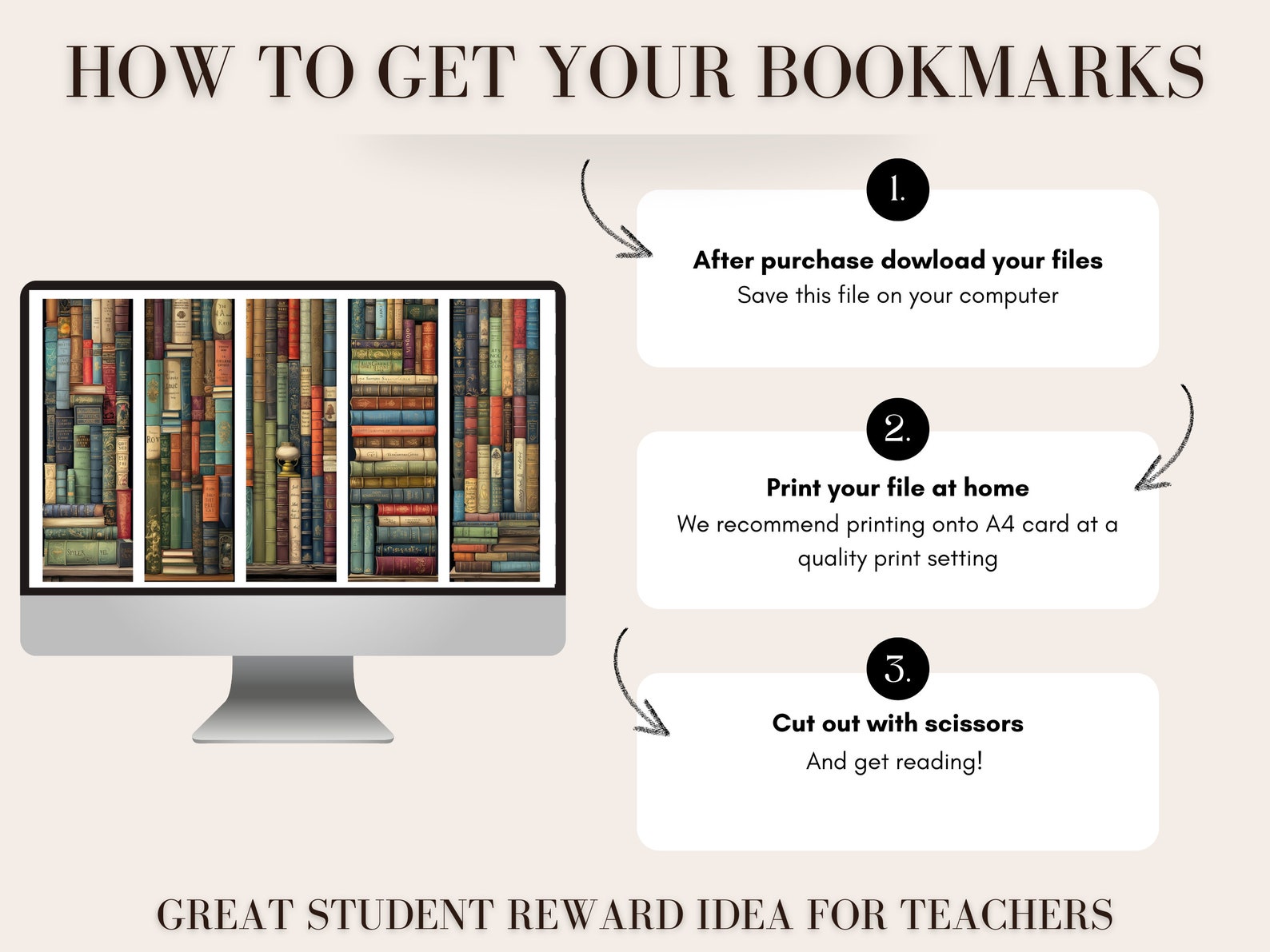 Academia Printable Bookshelf Bookmark Book Stack Bookmark Bookmark for ...