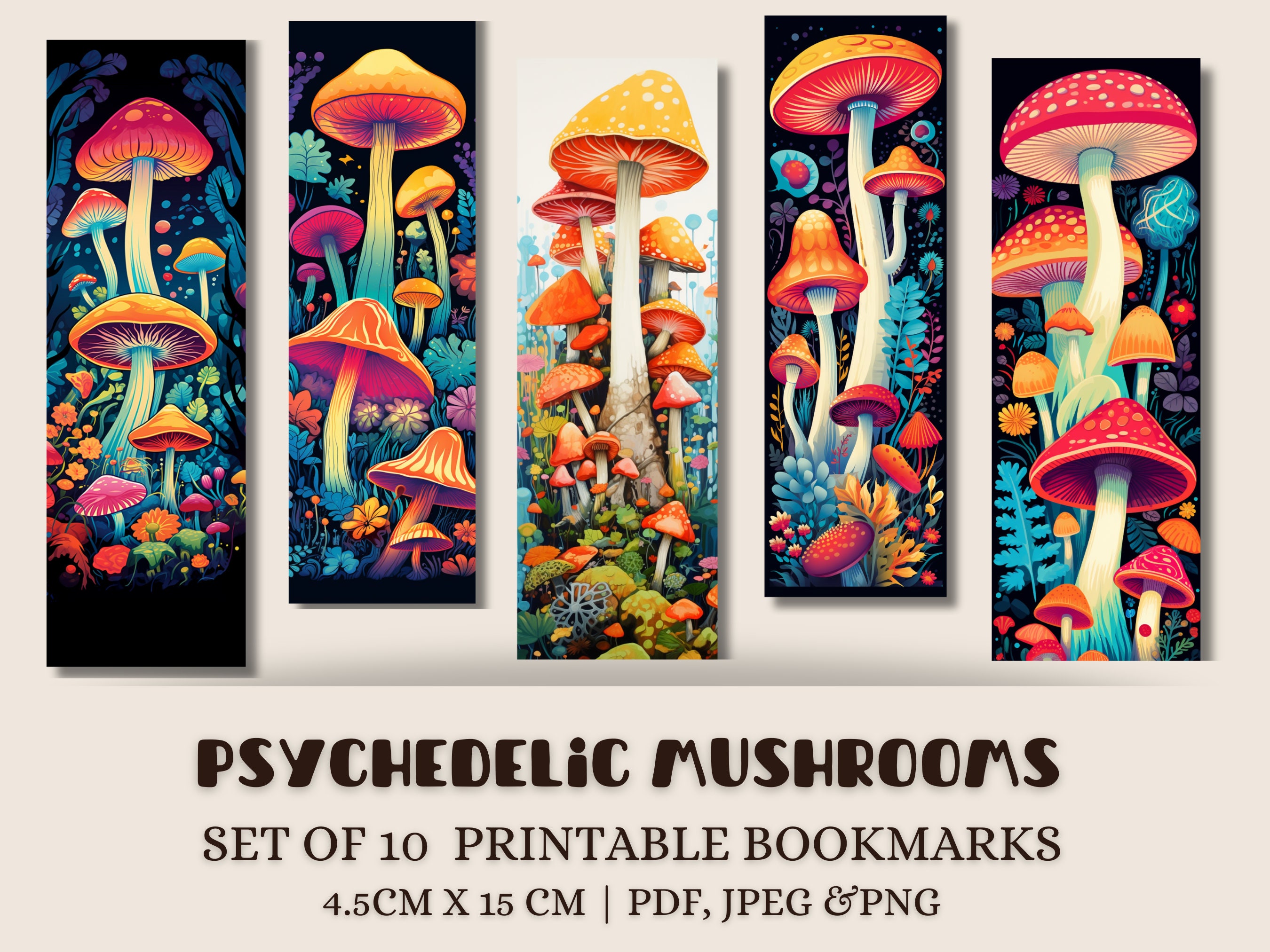 10 Mushroom Bookmarks | Printable Retro Bookmarks | Nature Bookmarks ...