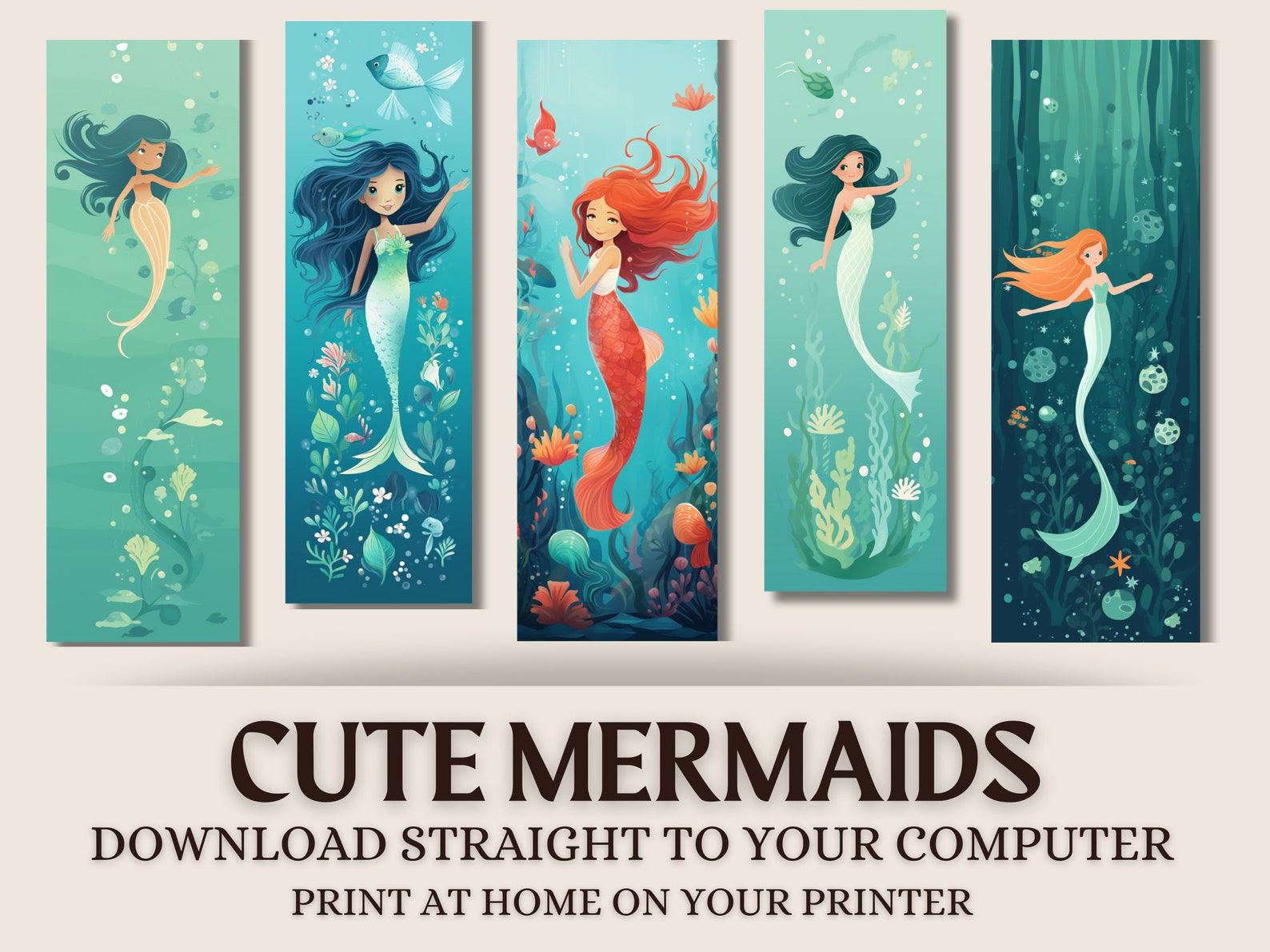 10 Cute Mermaid Bookmarks | Printable Bookmark | Fantasy Bookmark ...