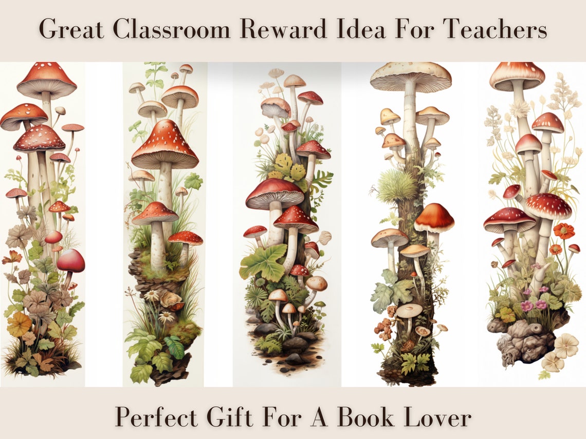 Set of 10 Vintage Mushroom Bookmarks Printable Mushroom Bookmark ...