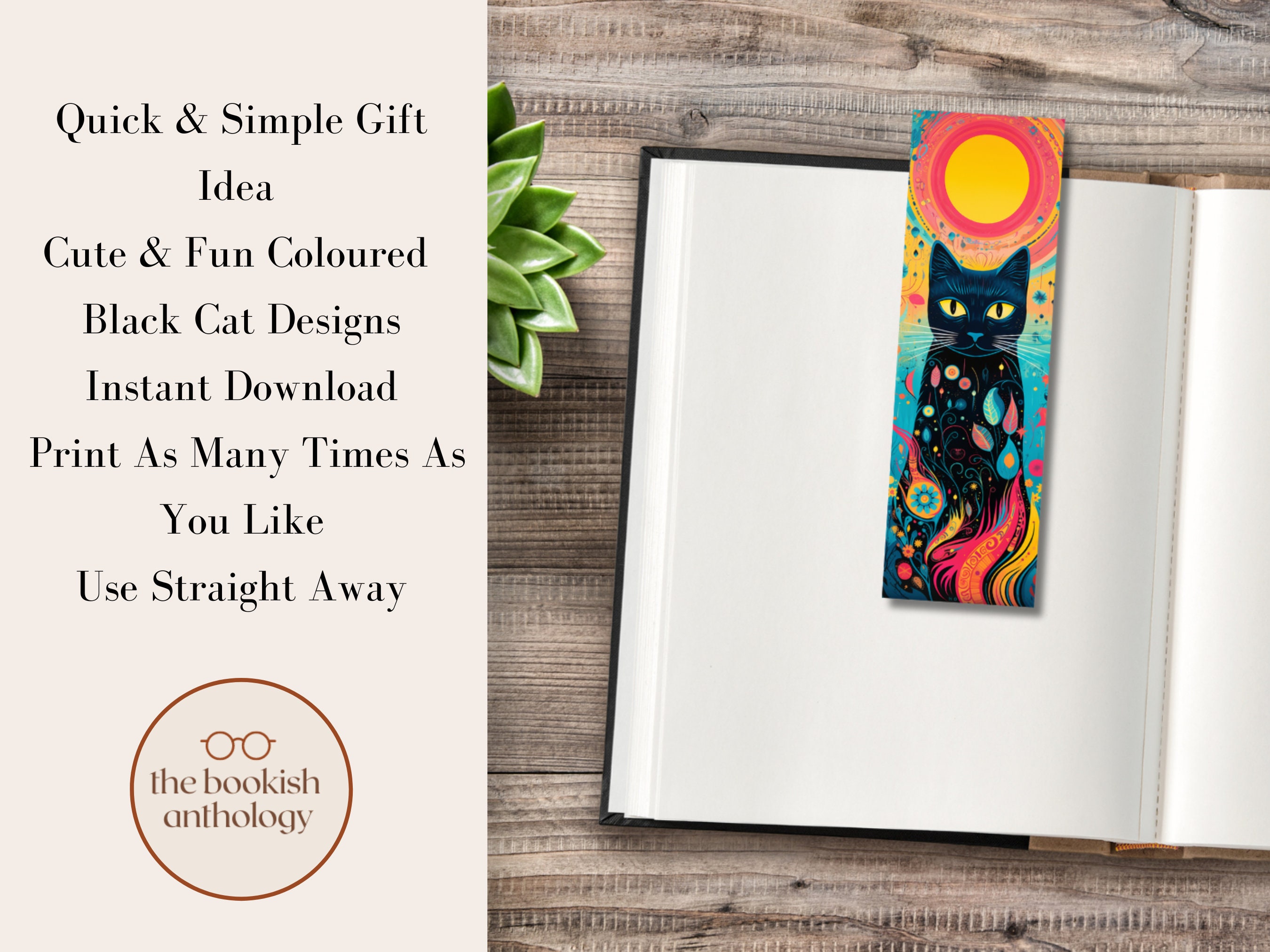 5 Black Cat Printable Bookmarks | Colourful Cat Bookmark | Cute Cat ...