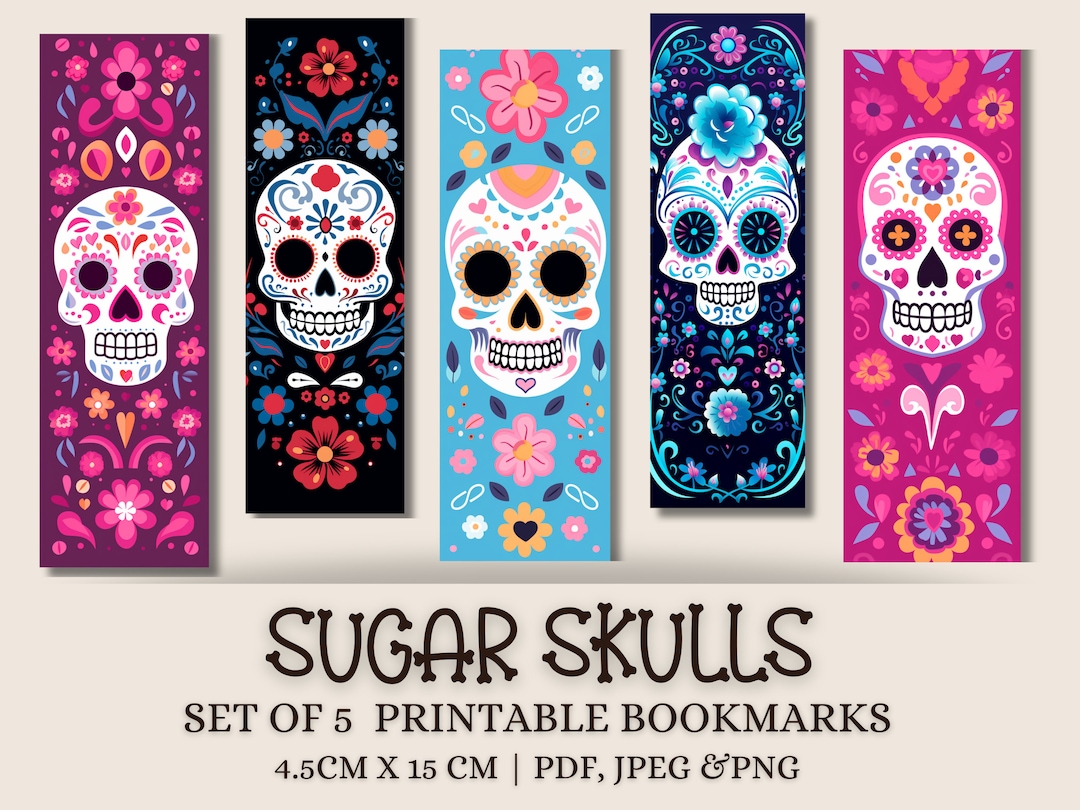 Sugar Skull Bookmarks | Day of the Dead Printable Bookmarks | Halloween ...