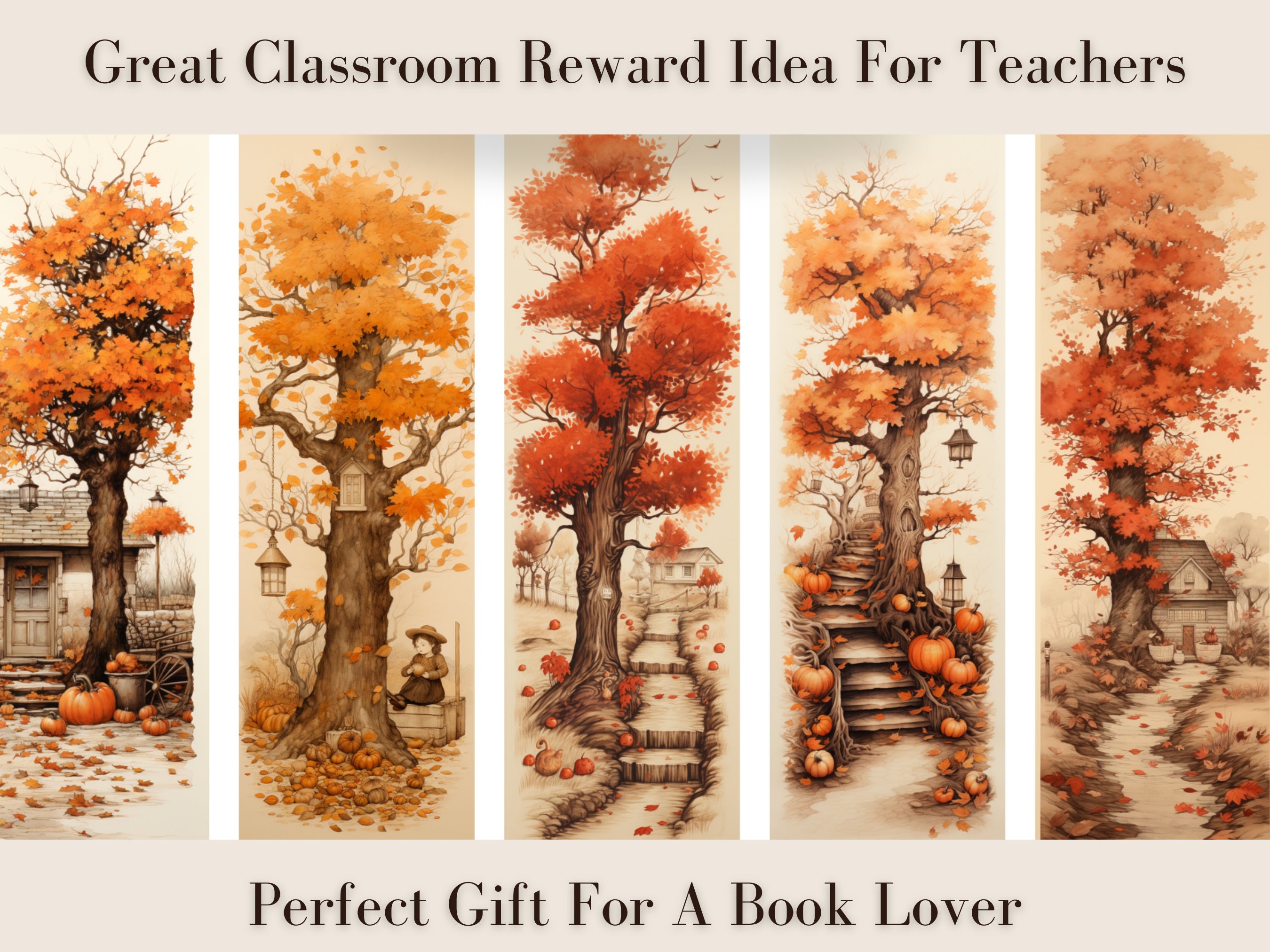 Autumn Tree Bookmarks: Fall Nature Scenery, Set of 5 (digital Download ...