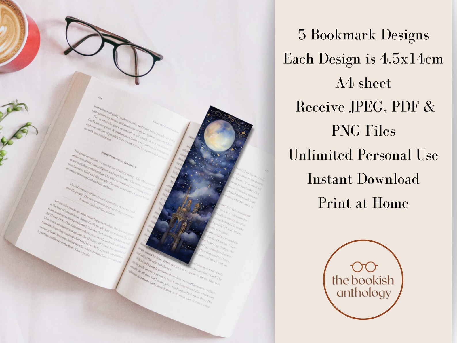 Set of 5 Watercolor Starry Night Bookmark Printable Night Sky Bookmark ...