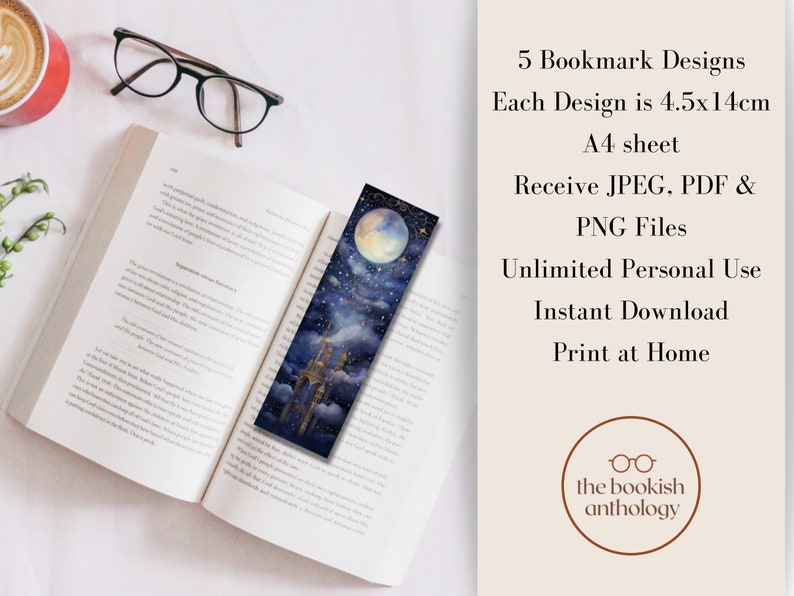 Set of 5 Watercolor Starry Night Bookmark Printable Night Sky Bookmark ...