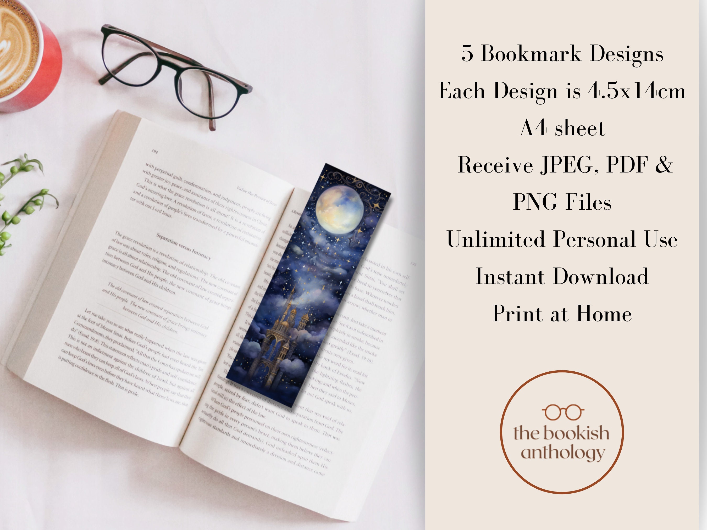 Set of 5 Watercolor Starry Night Bookmark Printable Night Sky Bookmark ...