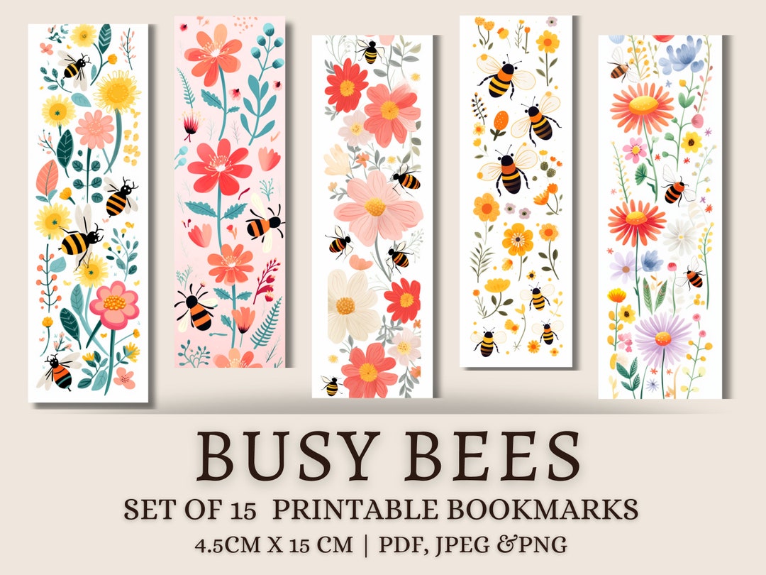 15 Bees Printable Bookmarks | Spring Busy Bee Bookmark | Cute Floral ...