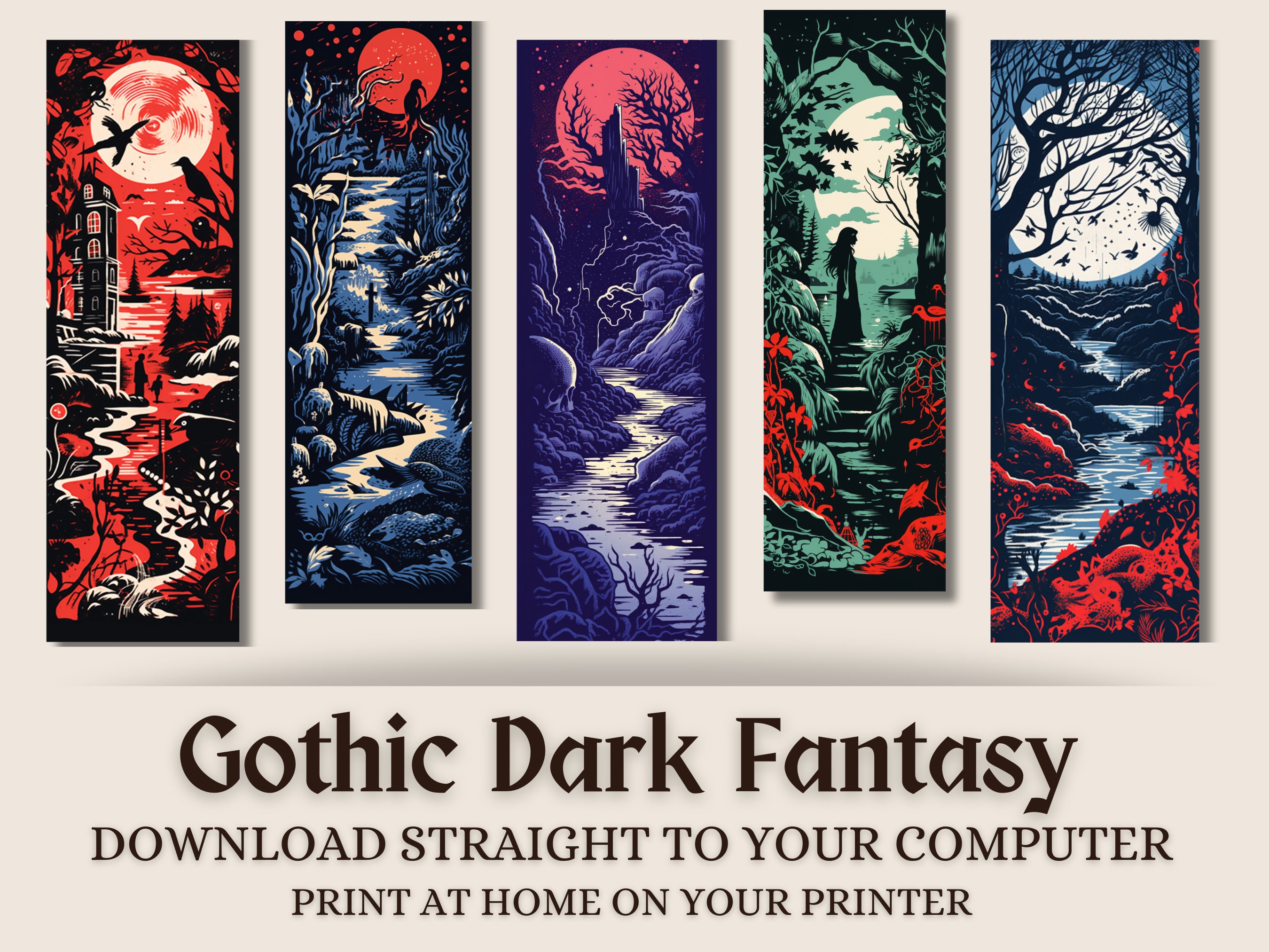 5 Gothic Fantasy Printable Bookmarks | Bookmarks for Him | Fantasy ...