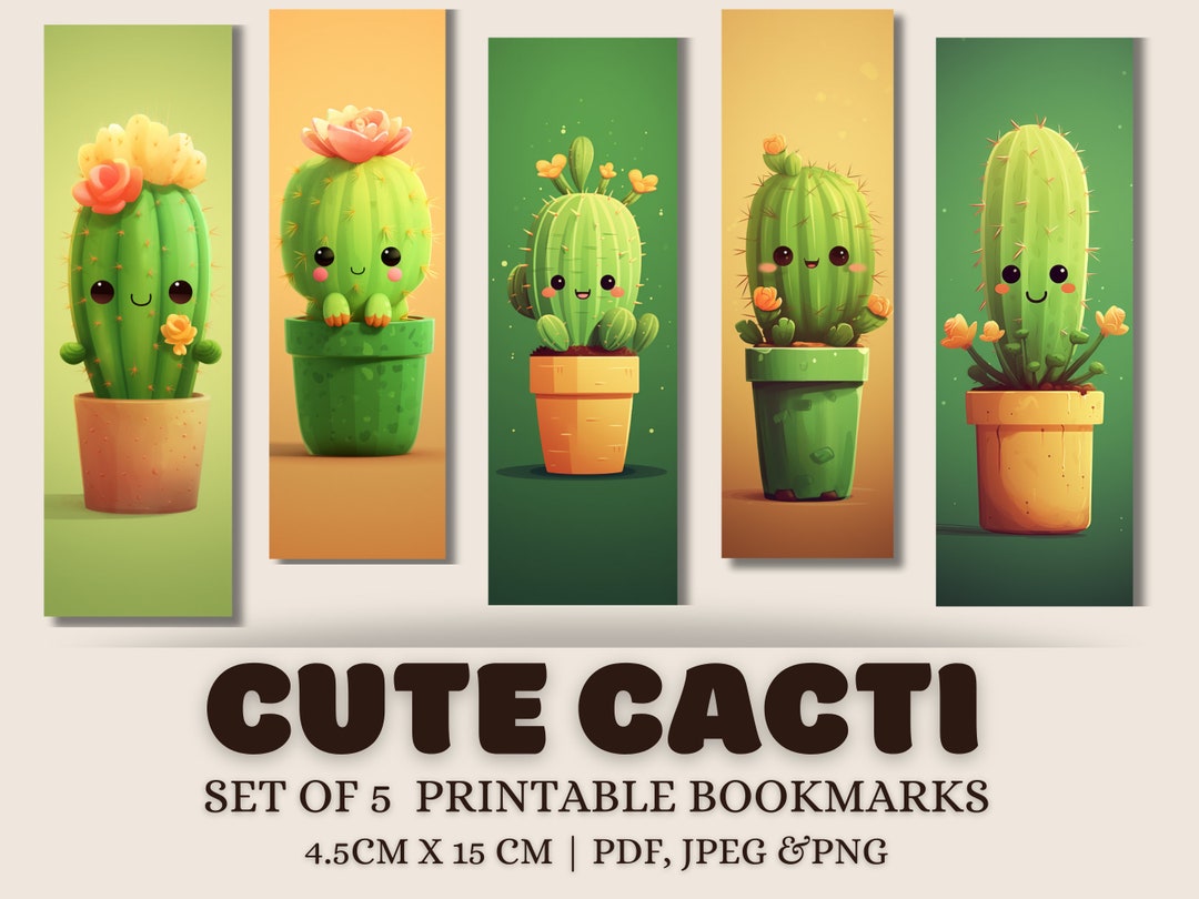 Set of 5 Cute Cacti Printable Bookmarks Printable Plant Lover - Etsy