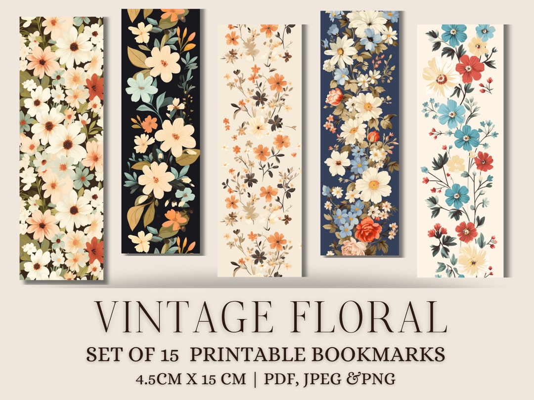 Set of 15 Vintage Aesthetic Floral Printable Bookmarks Floral - Etsy