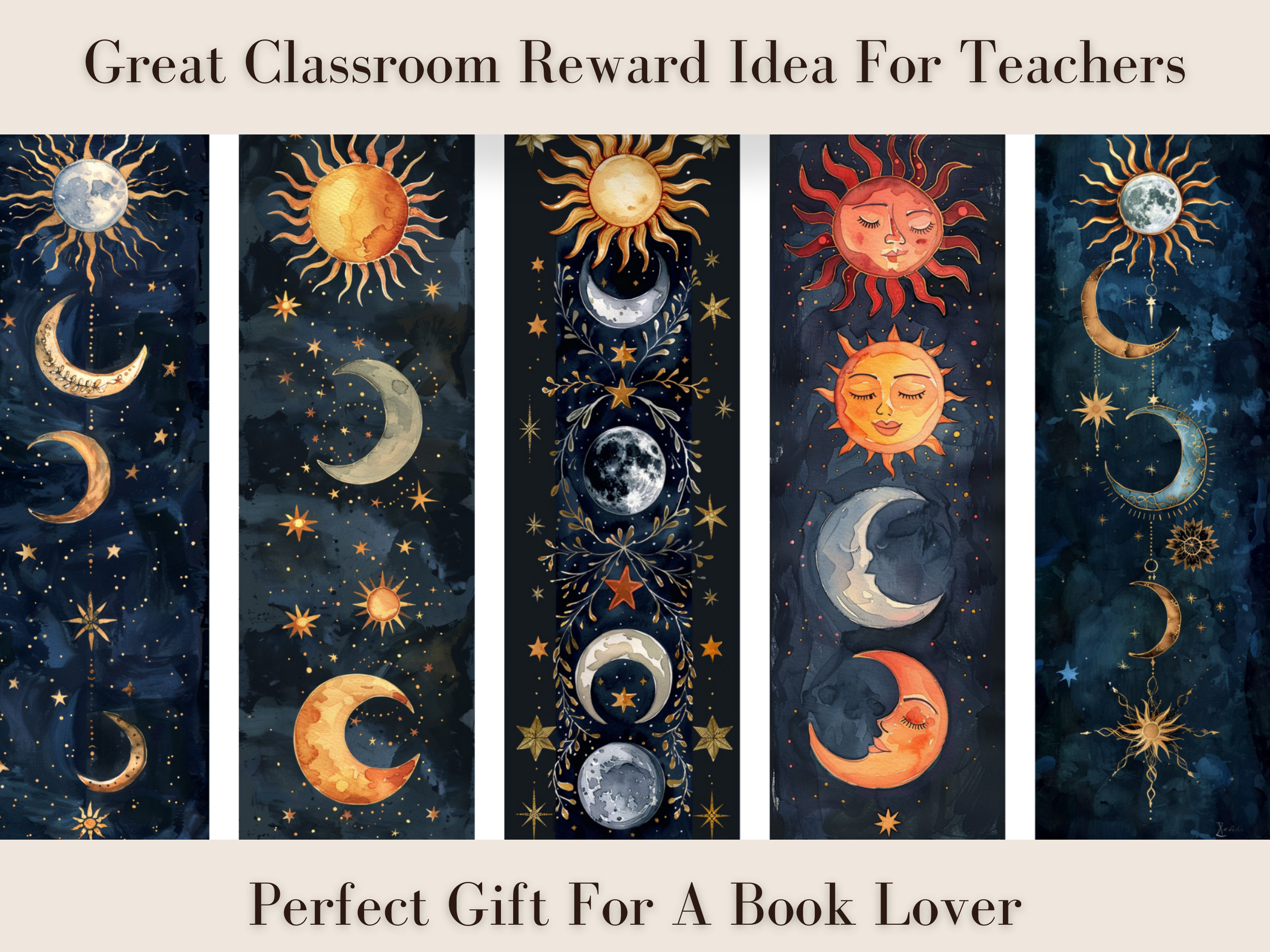 Sun and Moon Printable Bookmarks, Celestial Designs, Digital Download ...