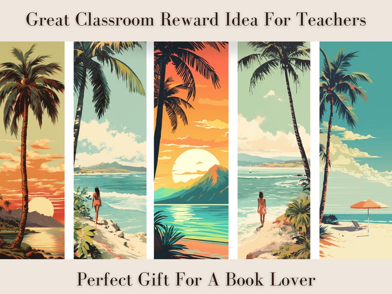 Tropical Palm Tree Printable Bookmarks | Vintage Bookmark | Beach ...