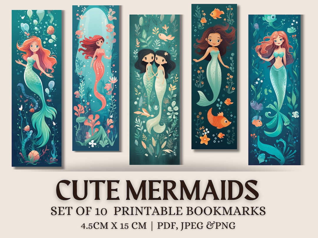 10 Cute Mermaid Bookmarks | Printable Bookmark | Fantasy Bookmark ...