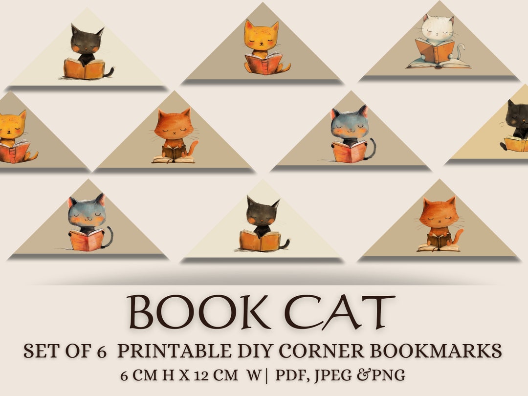 6 Cute Cat Printable Corner Bookmarks, DIY Corner Bookmark, Printable ...
