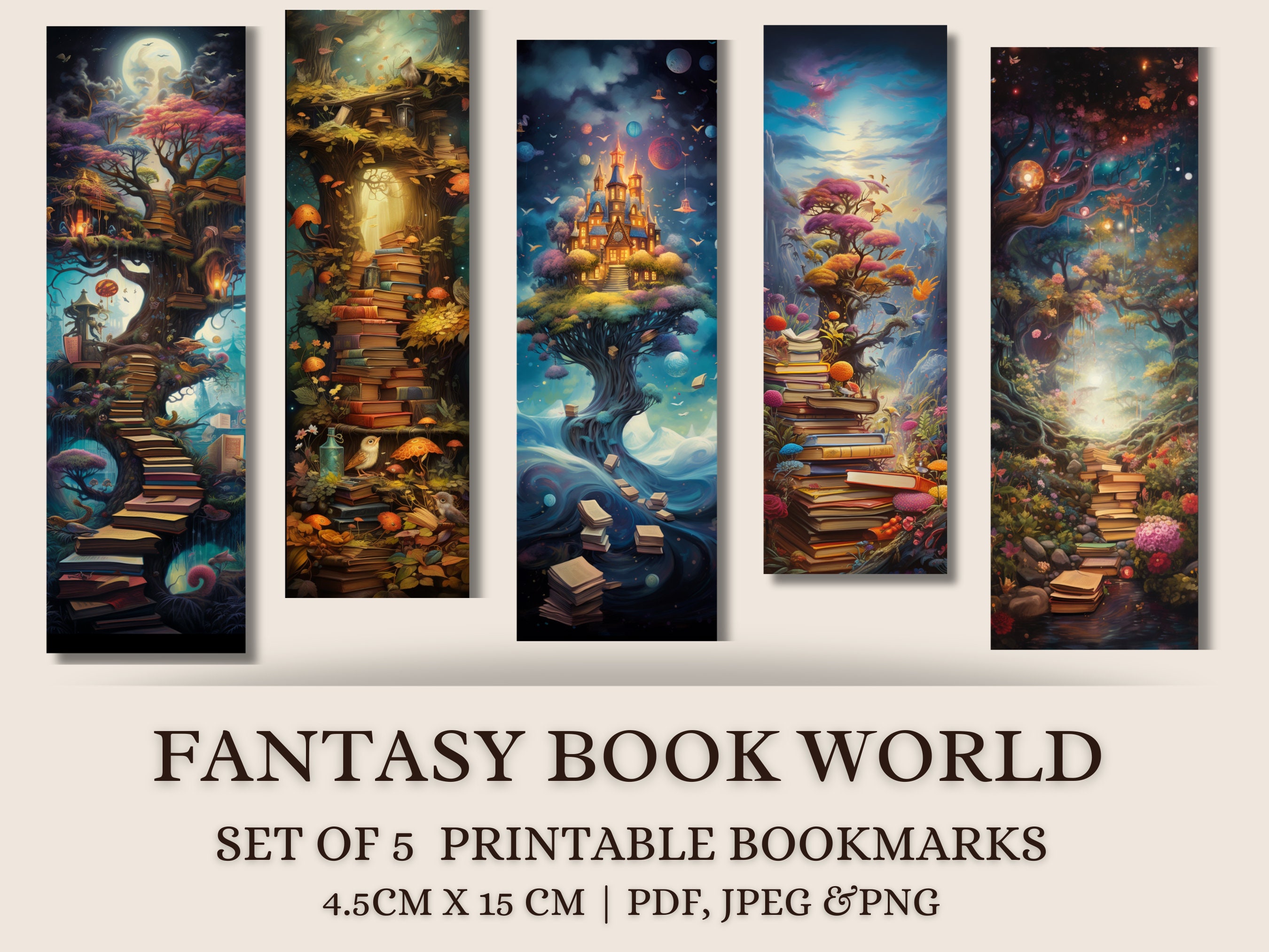 Set of 5 Fantasy World Printable Bookmarks Printable Fantasy Bookmark ...