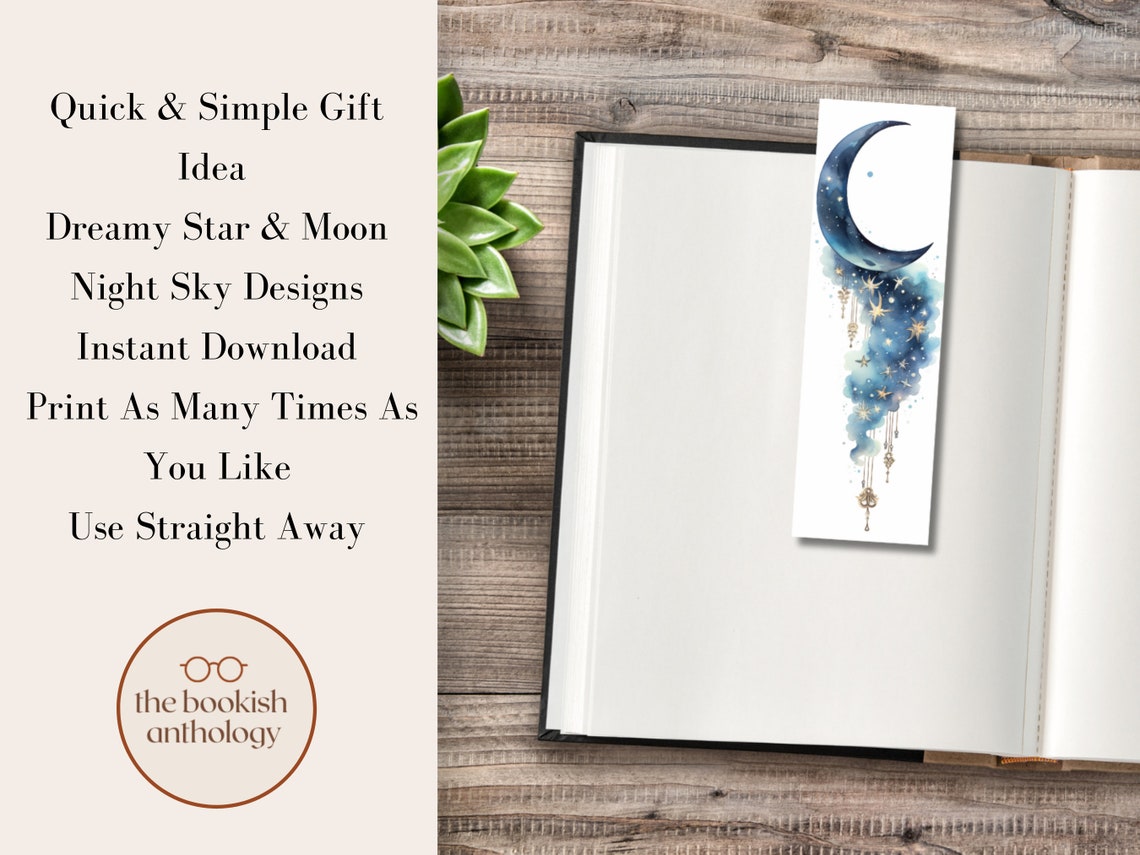 Moon & Stars Printable Bookmark | Celestial Bookmark Printable | Galaxy ...