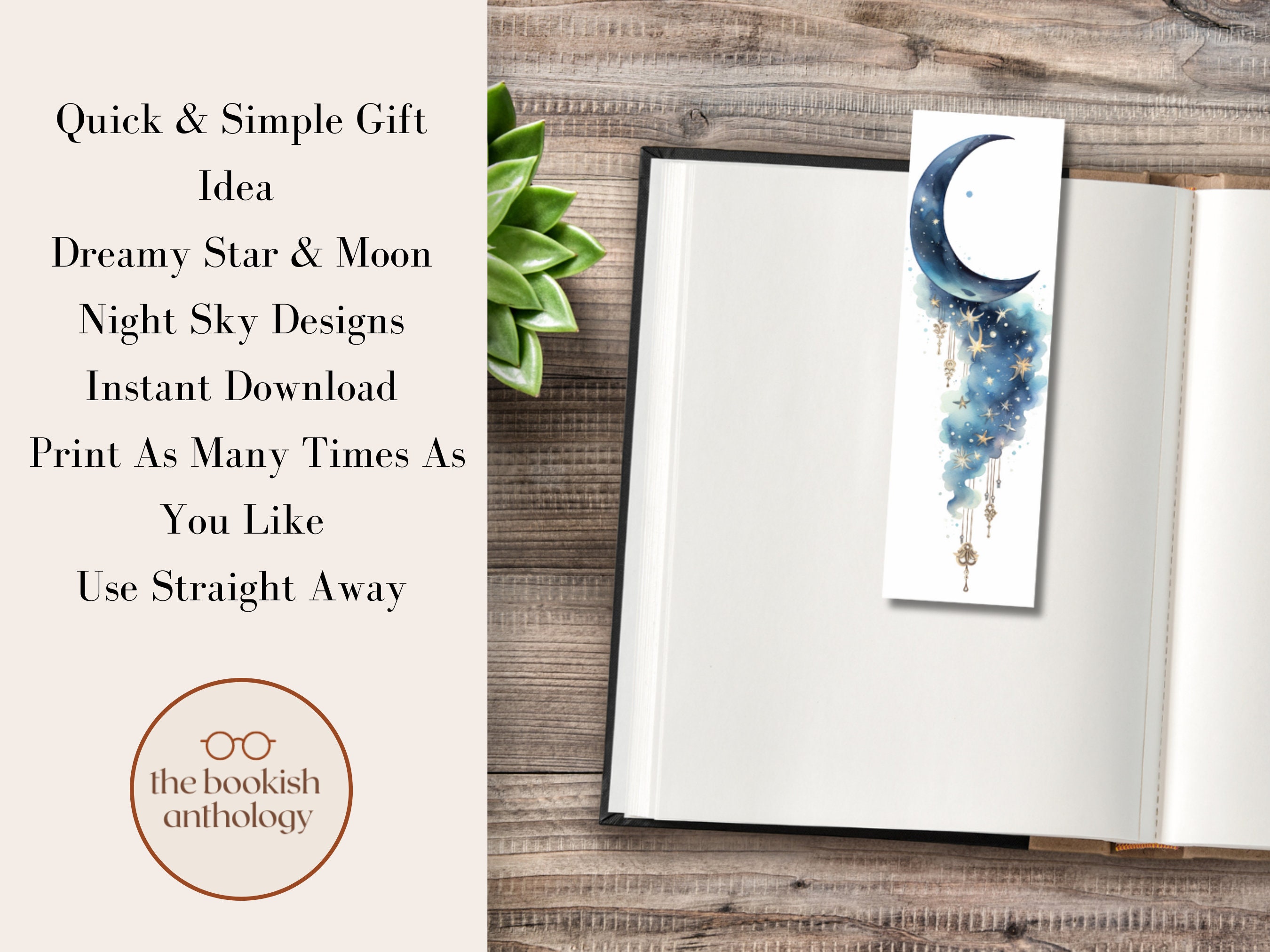 Set of 5 Watercolor Starry Night Bookmark Printable Night Sky Bookmark ...