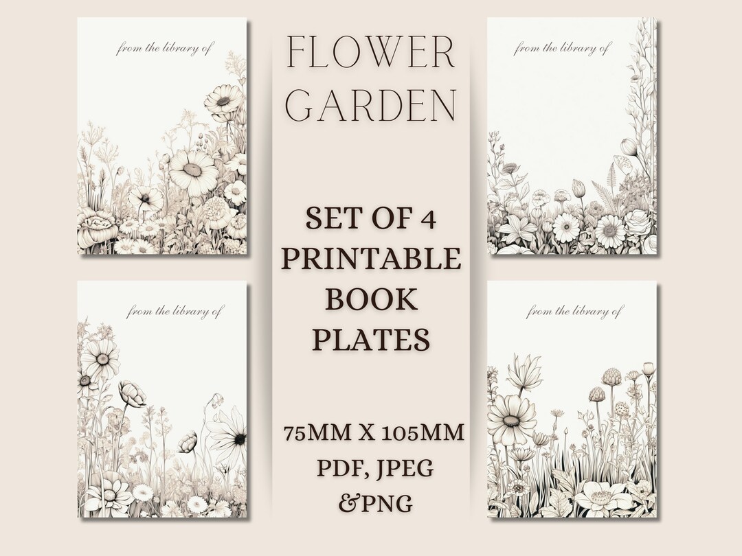 English Flower Garden Book Plates Printable Book Plate Floral, Black ...