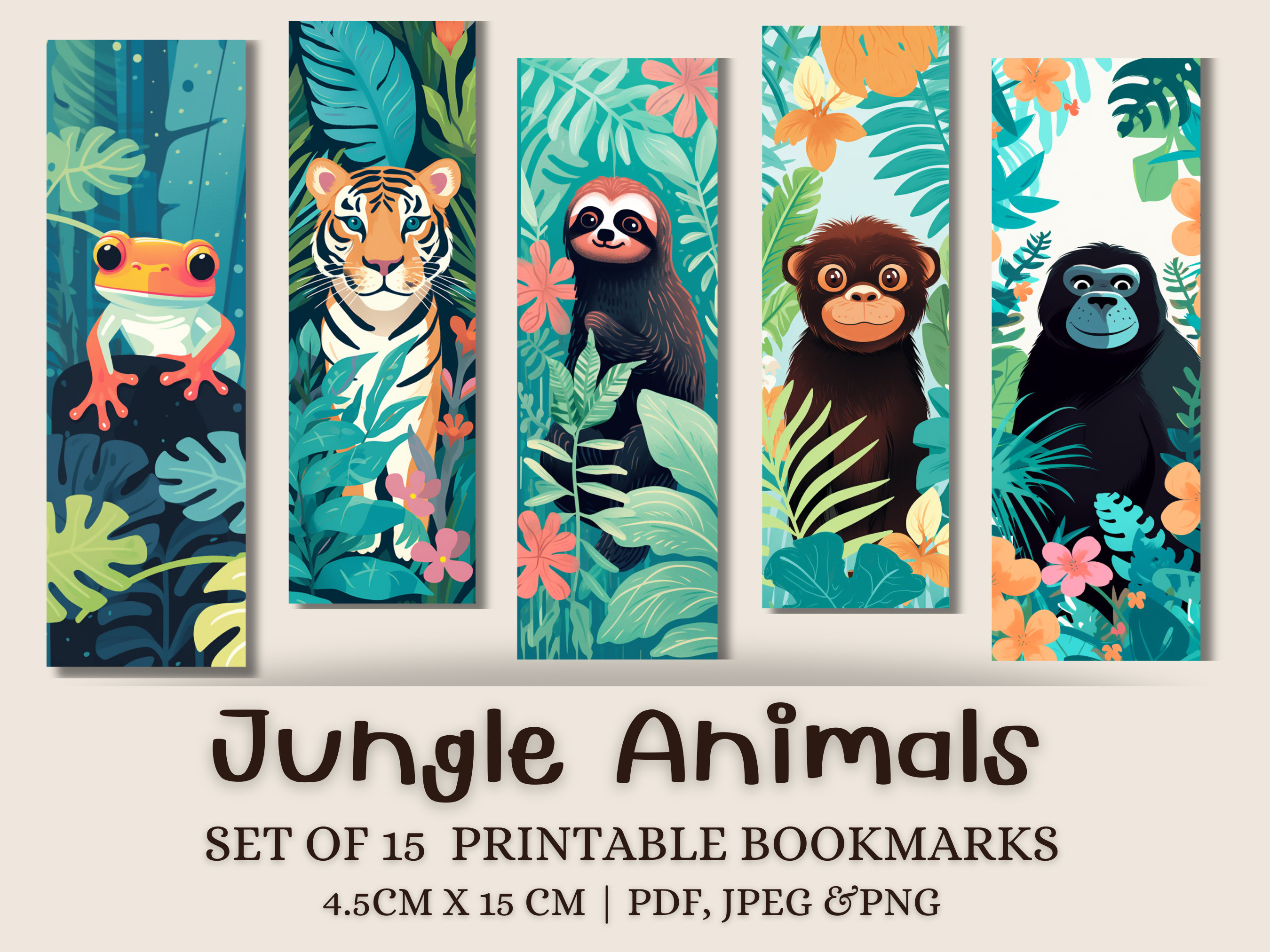Jungle Animal Printable Bookmark | Cute Animals Bookmark | Bookmarks ...