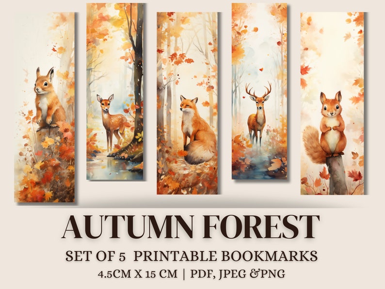 5 Autumn Cute Animal Printable Bookmarks | Cute Bookmarks Printable for ...