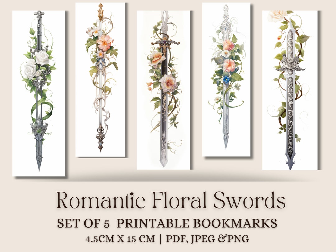 Floral Swords Printable Bookmarks | Fantasy Bookmarks | Romance ...