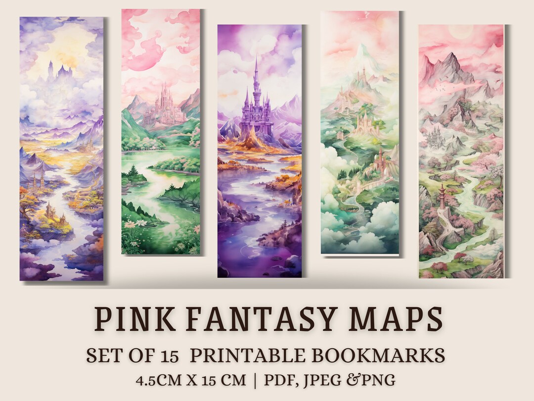 15 Pink Fantasy Map Printable Bookmarks | Fantasy Bookmarks Printable ...