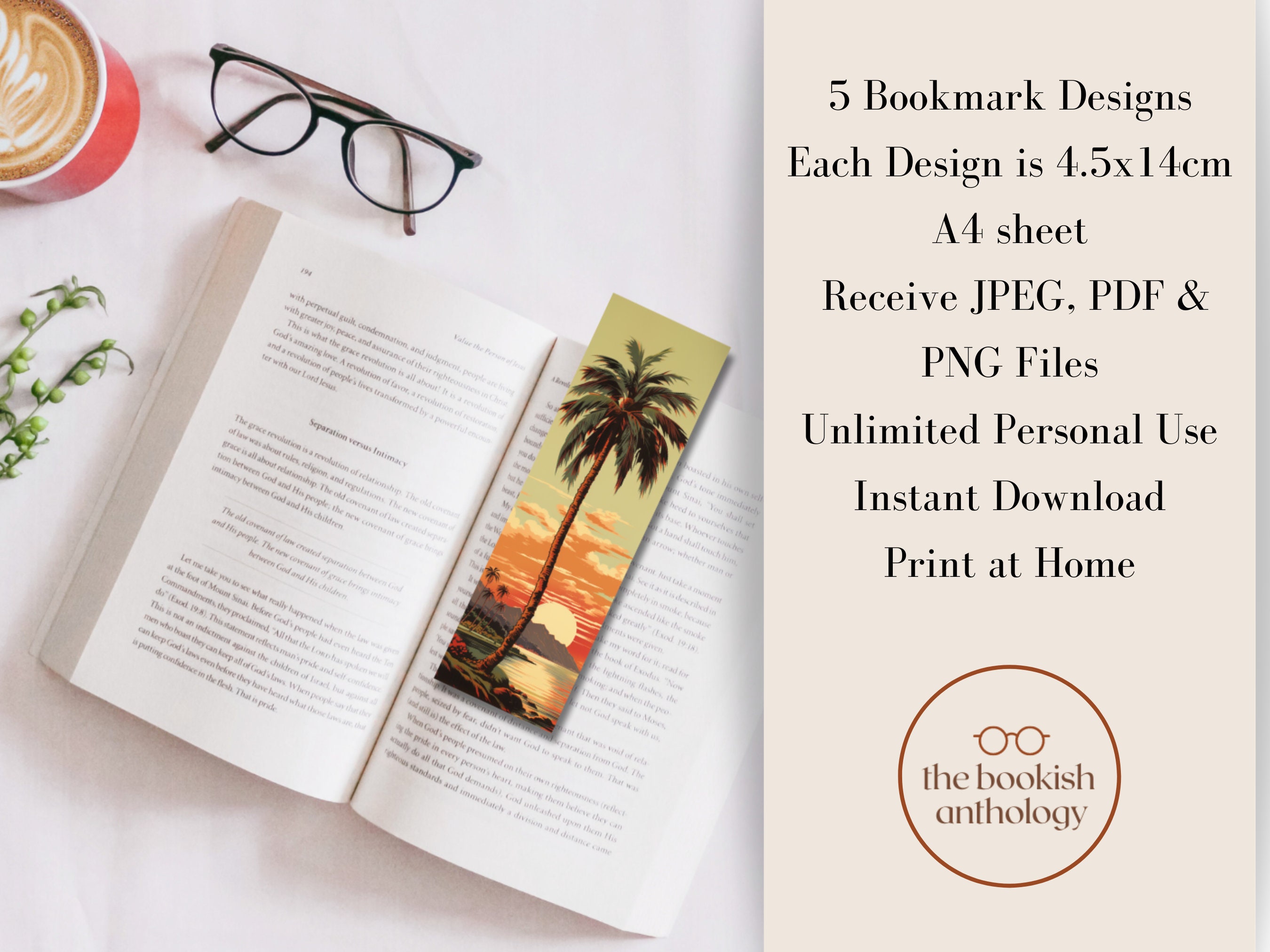 Tropical Palm Tree Printable Bookmarks | Vintage Bookmark | Beach ...