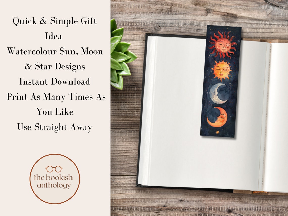 Sun and Moon Bookmarks: Watercolor Celestial Designs (digital Download ...