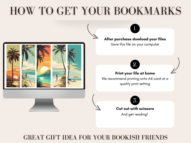 Tropical Palm Tree Printable Bookmarks | Vintage Bookmark | Beach ...