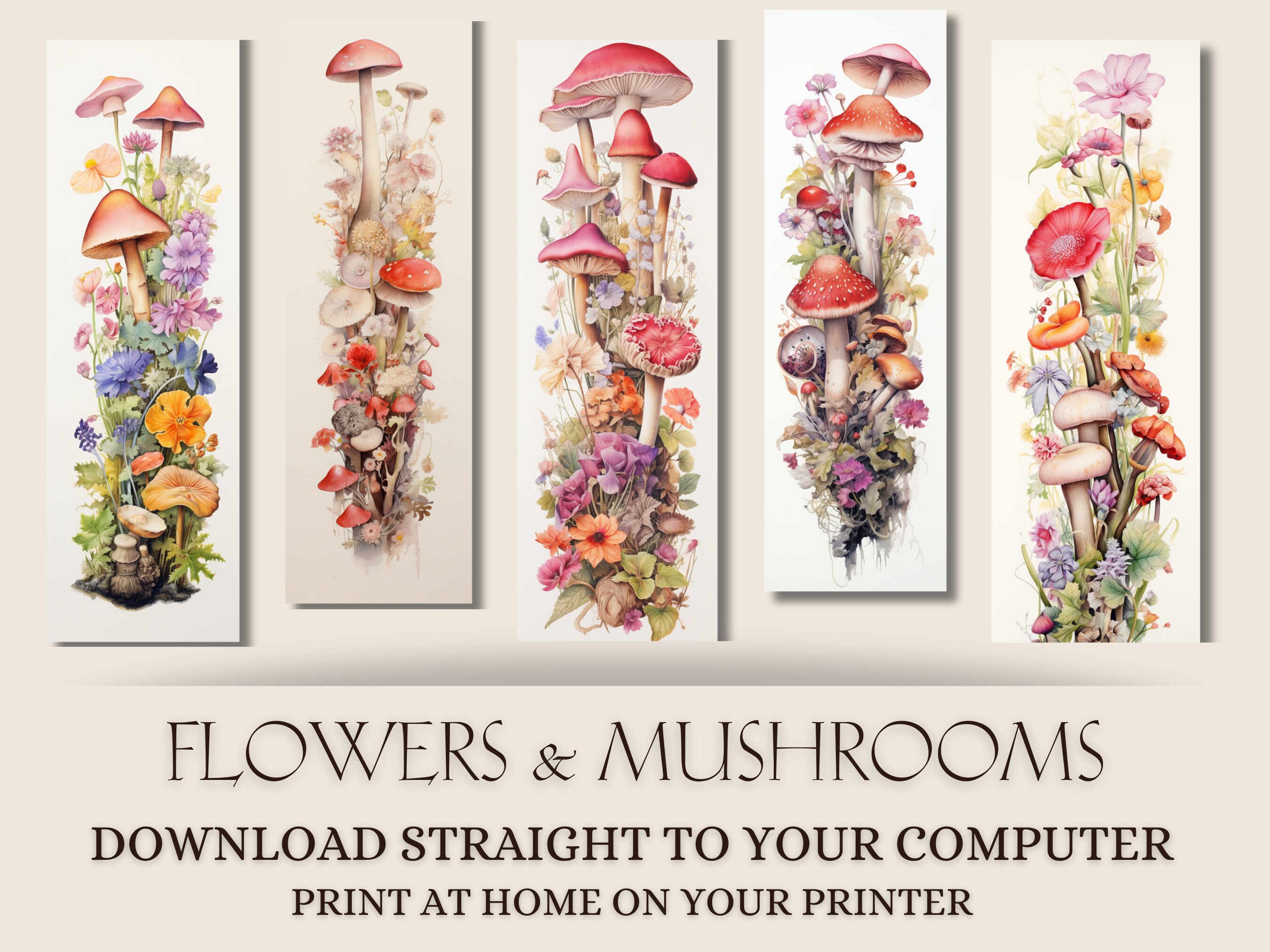 10 Floral Mushroom Printable Bookmarks Nature Bookmarks Vintage ...