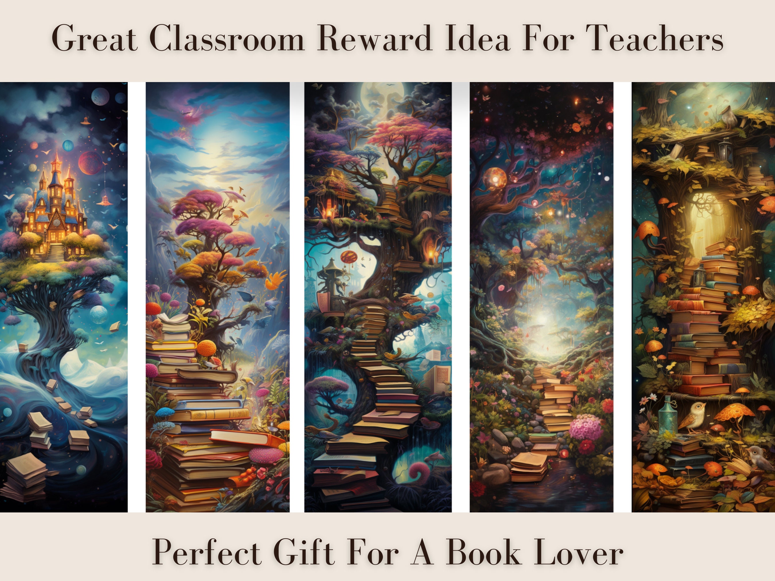 Set of 5 Fantasy World Printable Bookmarks Printable Fantasy Bookmark ...