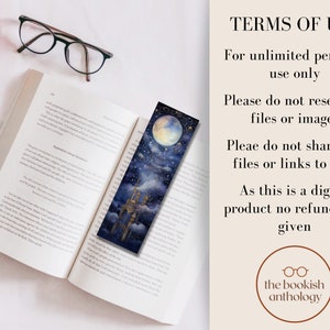 Set of 5 Watercolor Starry Night Bookmark Printable Night Sky Bookmark ...