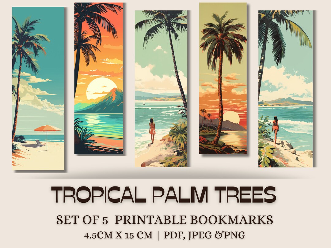 Tropical Palm Tree Printable Bookmarks | Vintage Bookmark | Beach ...
