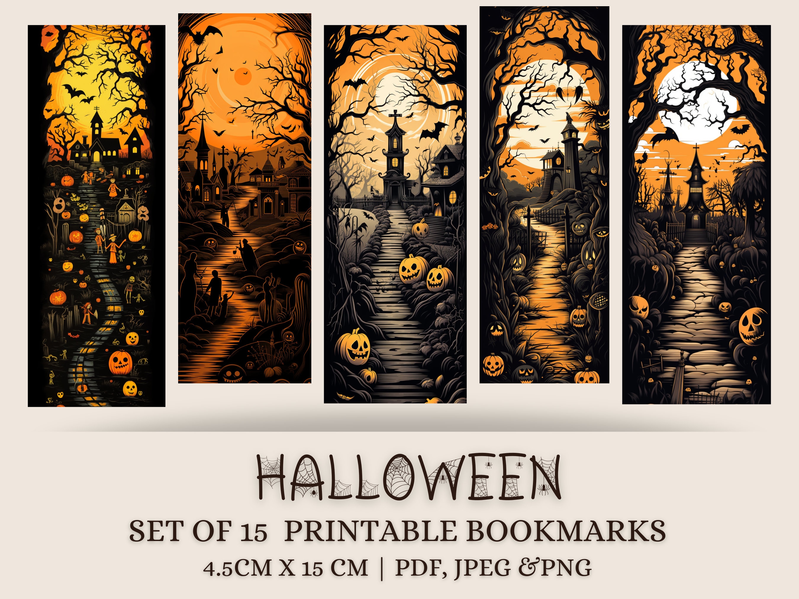 Spooky Halloween Printable Bookmarks: Trick or Treat Designs (digital ...
