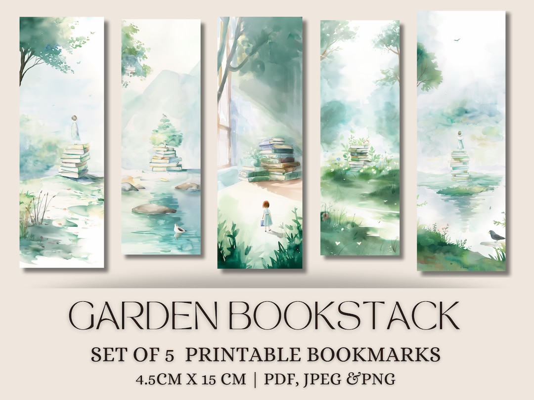 5 Book Stack Printable Bookmarks | Garden Bookmarks for Girls | Pretty ...