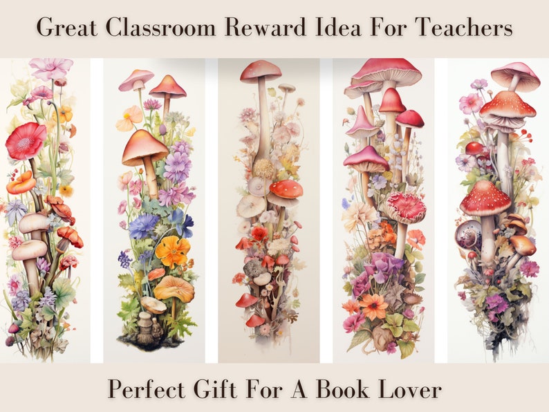 10 Floral Mushroom Printable Bookmarks Nature Bookmarks Vintage ...