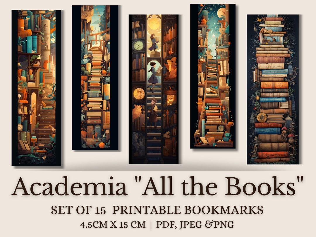 Academia Printable Bookshelf Bookmark | Book Stack Bookmark | Bookmark ...