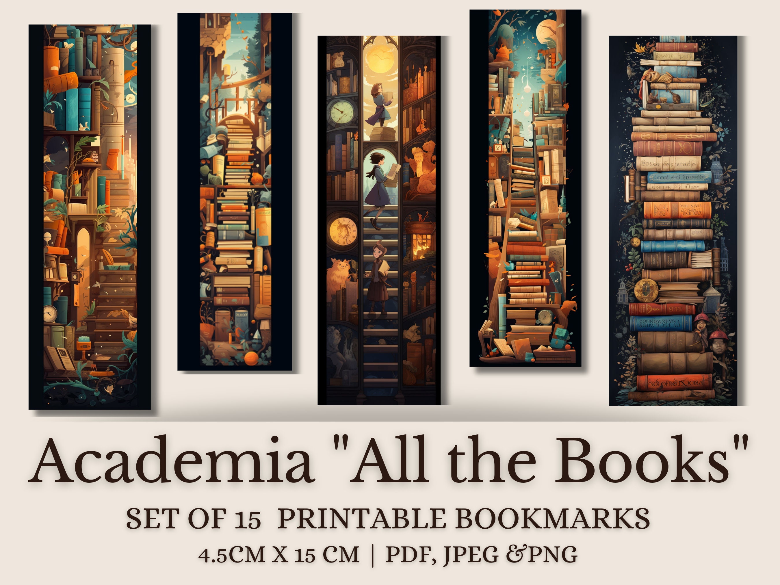 Academia Printable Bookshelf Bookmark | Book Stack Bookmark | Bookmark ...