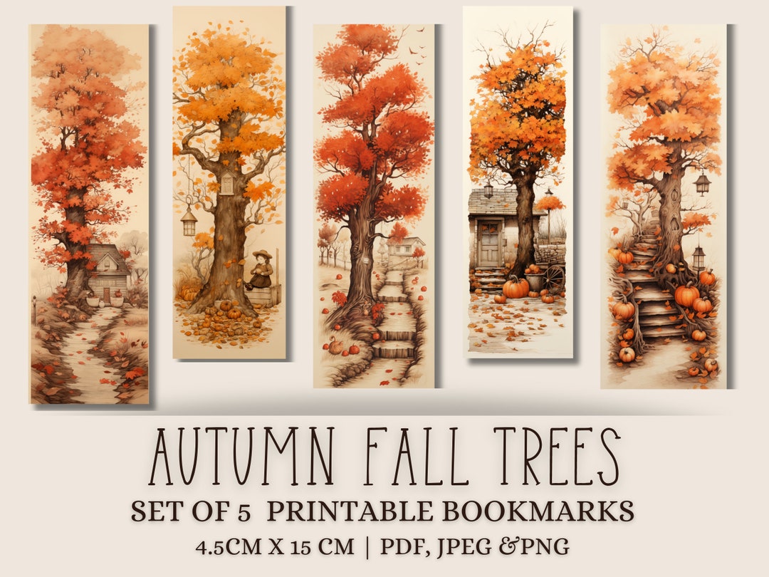 Autumn Tree Bookmarks: Fall Nature Scenery, Set of 5 (digital Download ...