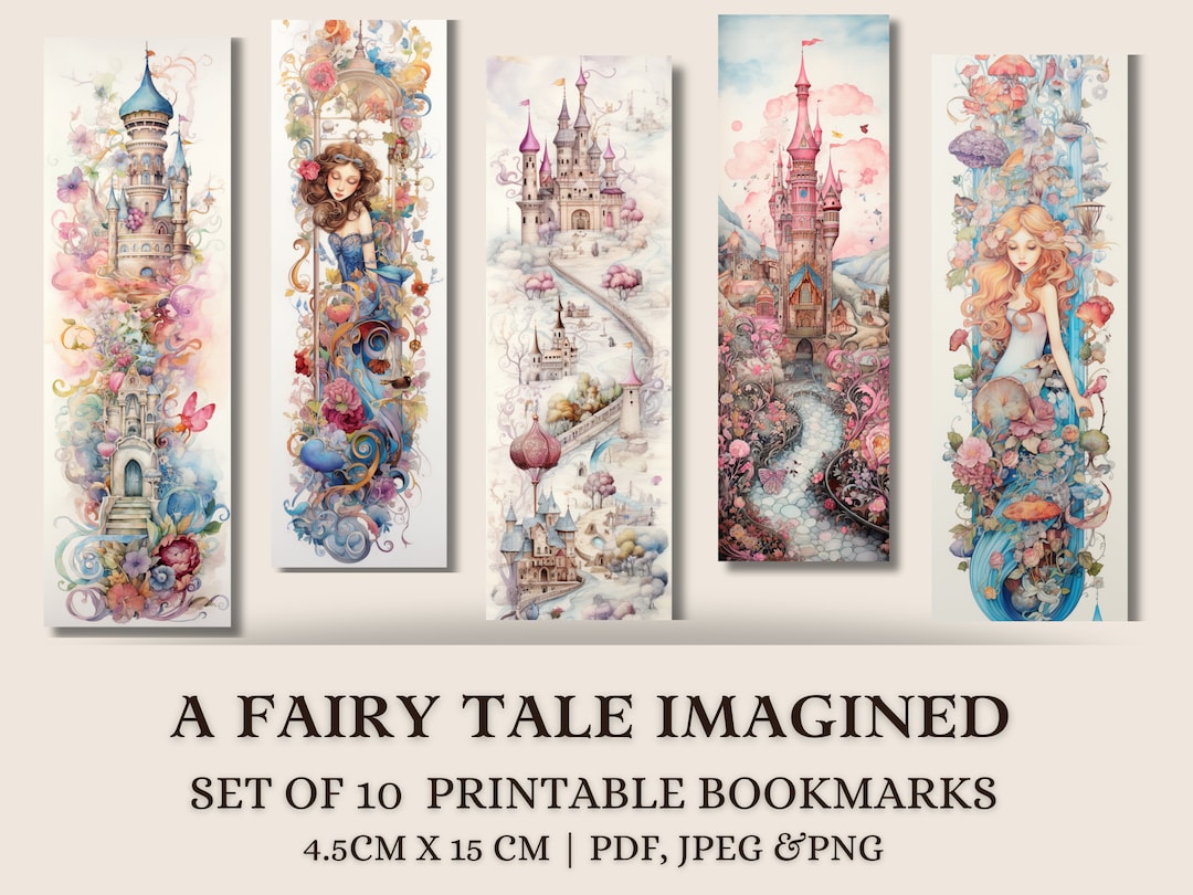 10 Fairy Tale Bookmarks | Printable Watercolour Bookmark | Fantasy ...